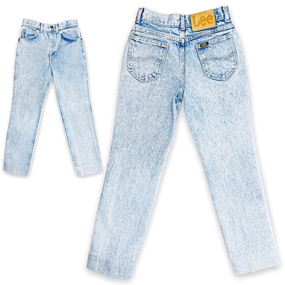 Lee | Bottoms | Vintage Lee Acid Wash Leather Logo Patch Kids Denim ...